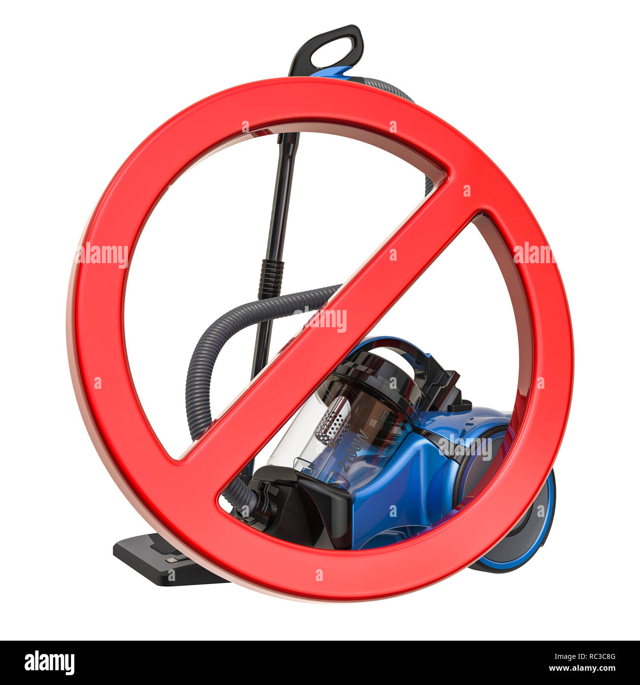 Forbidden sign with vacuum cleaner. 3D rendering isolated on white ...