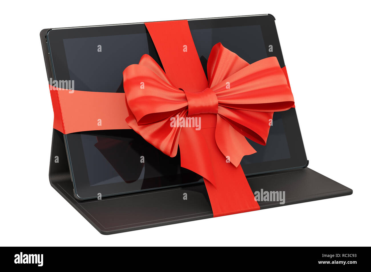 Tablet with bow and ribbon, gift concept. 3D rendering Stock Photo - Alamy