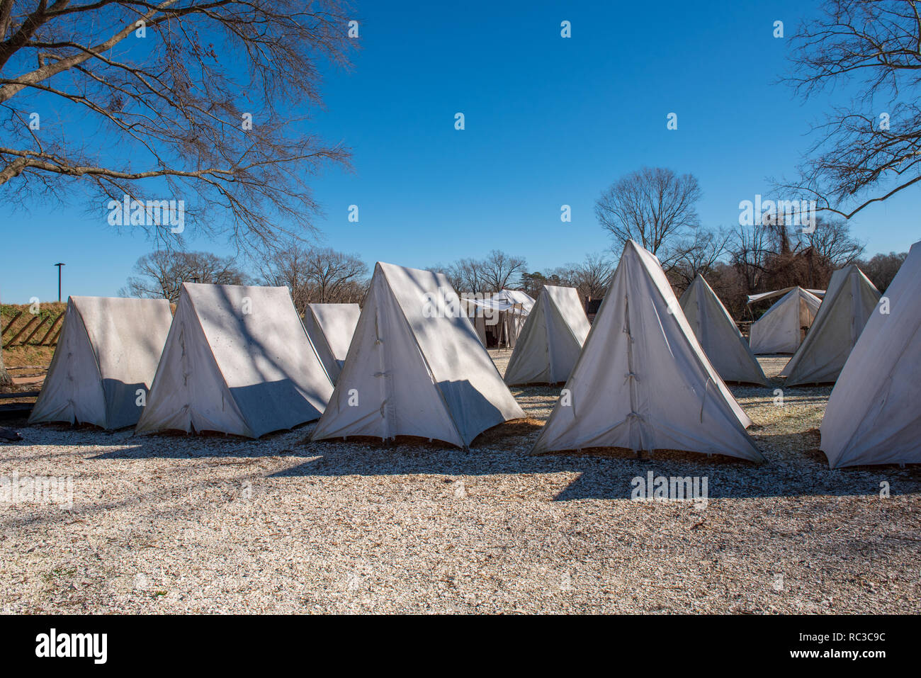 Yorktown, VA, USA -- January 10, 2019. A photo of a reconstructed Army ...