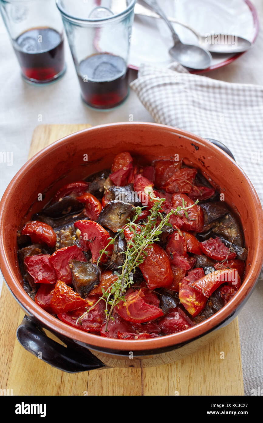 Ratatouille in a pot with thyme and red wine Stock Photo - Alamy