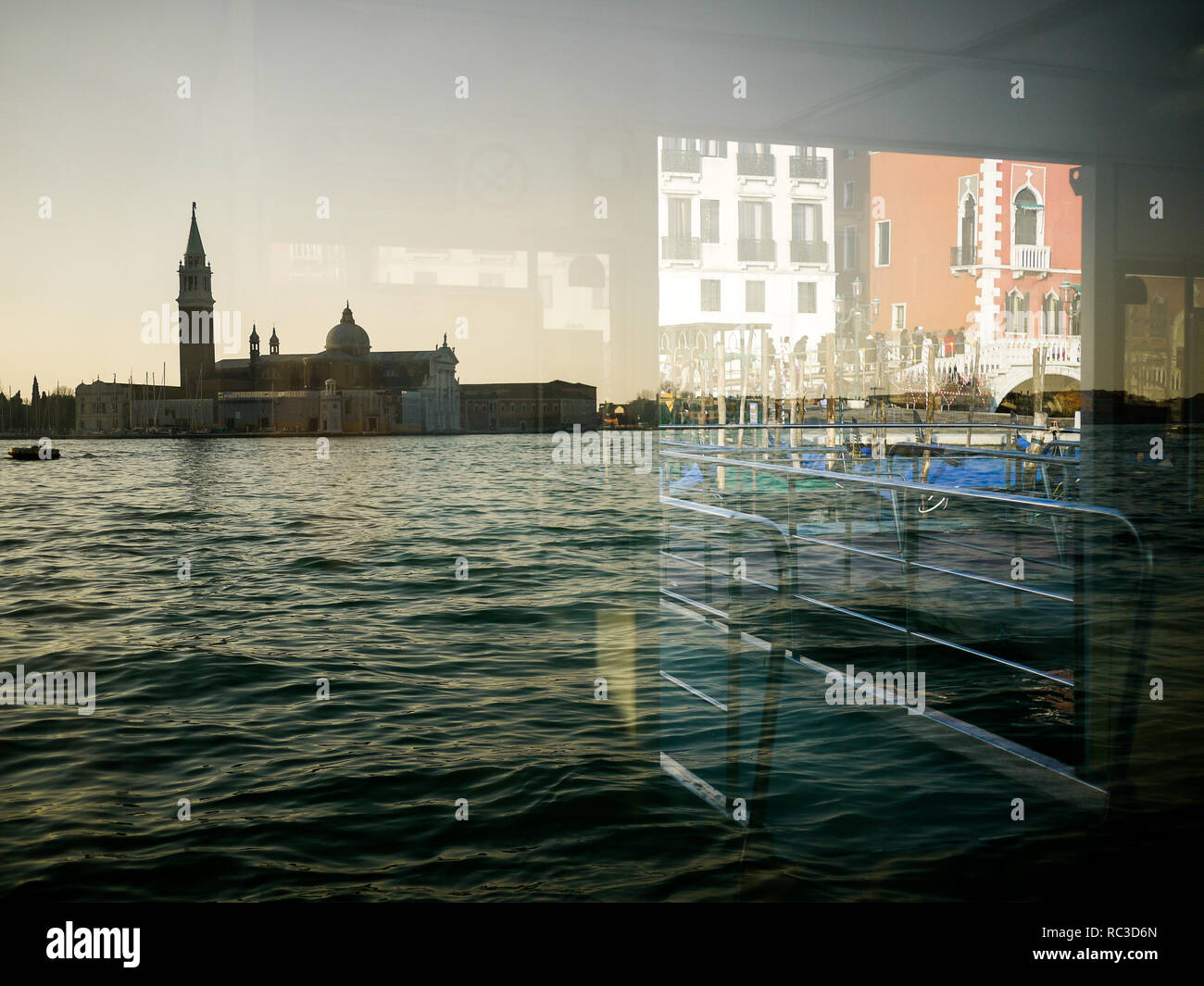 San Giorgio island and Venice lagoon, seen from a vaporetto stop ...