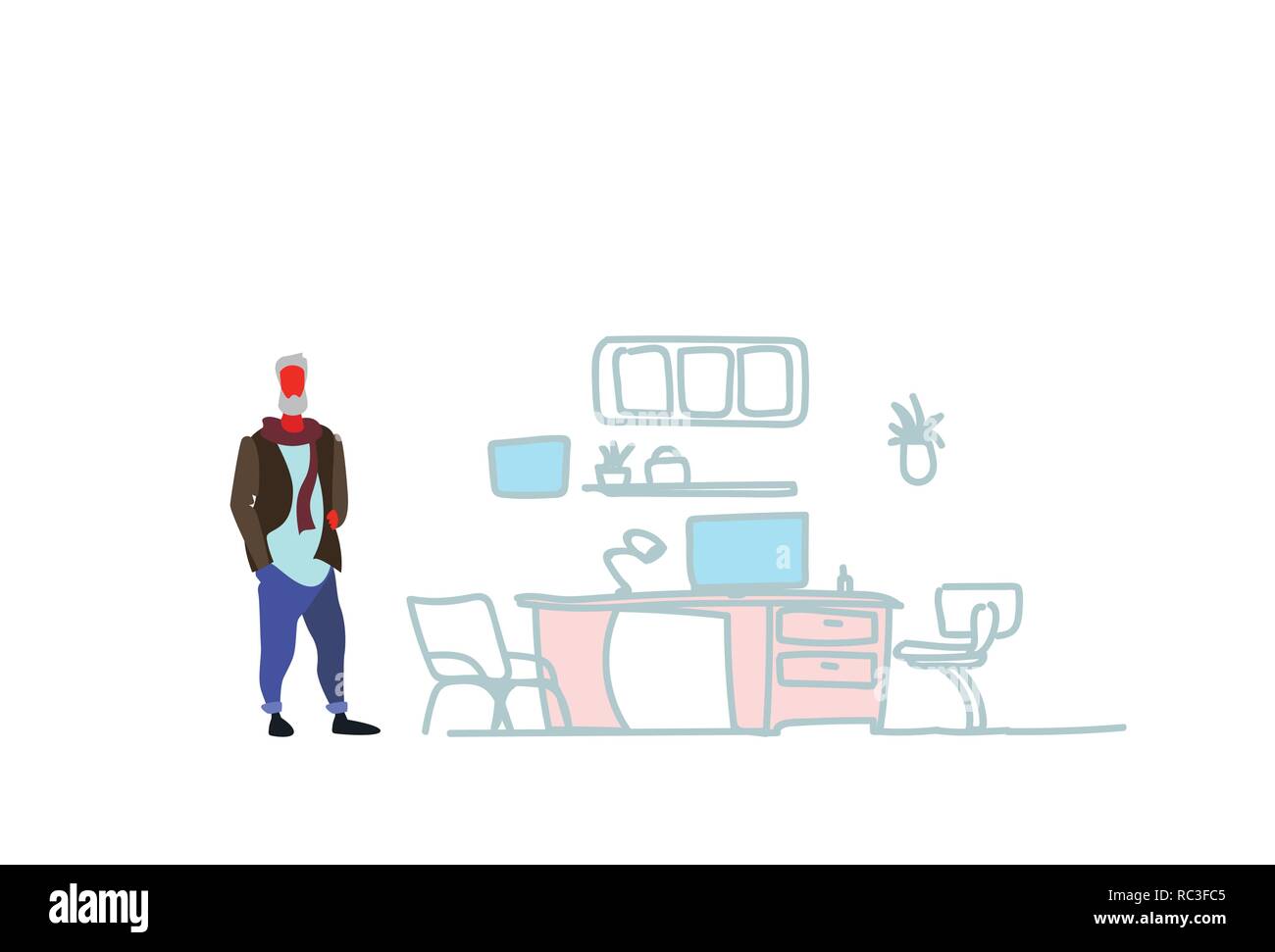 senior man near workplace modern cabinet male boss business man cartoon ...