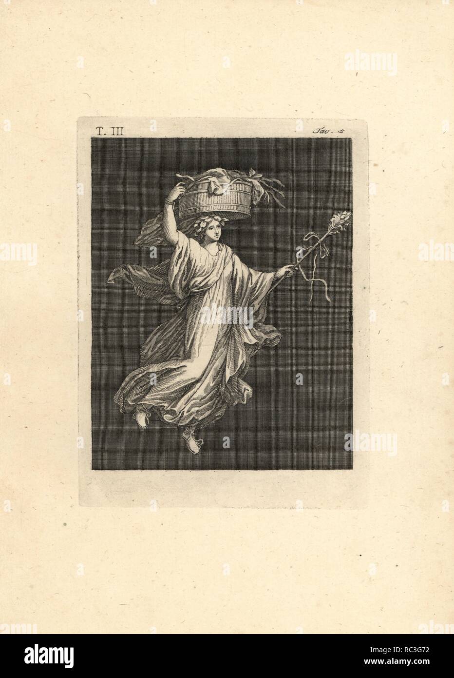 Canephorae virgin with thyrsus, crown of vine leaves, and basket of ...