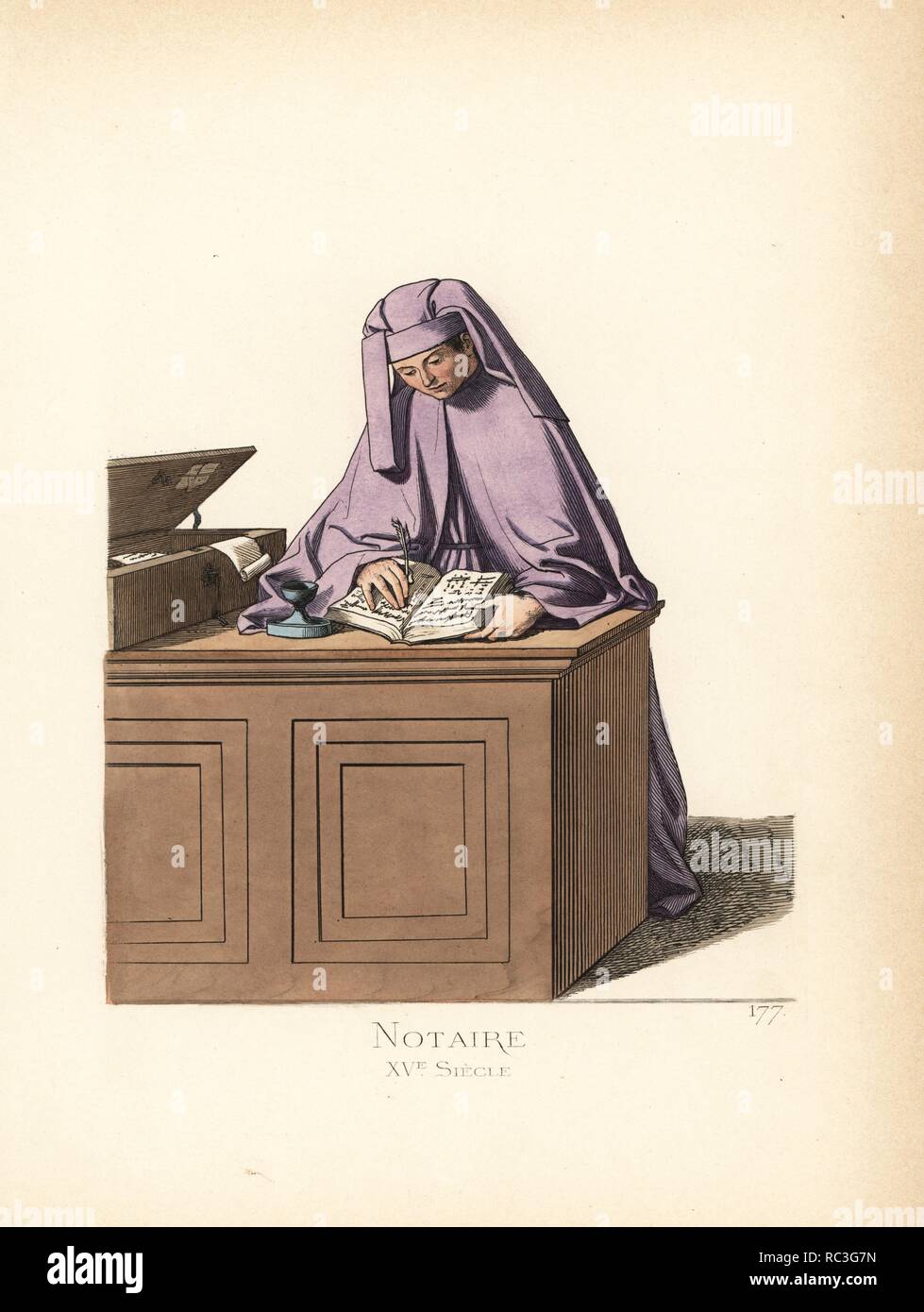 Costume of an Italian state notary, 15th century. He wears a violet ...