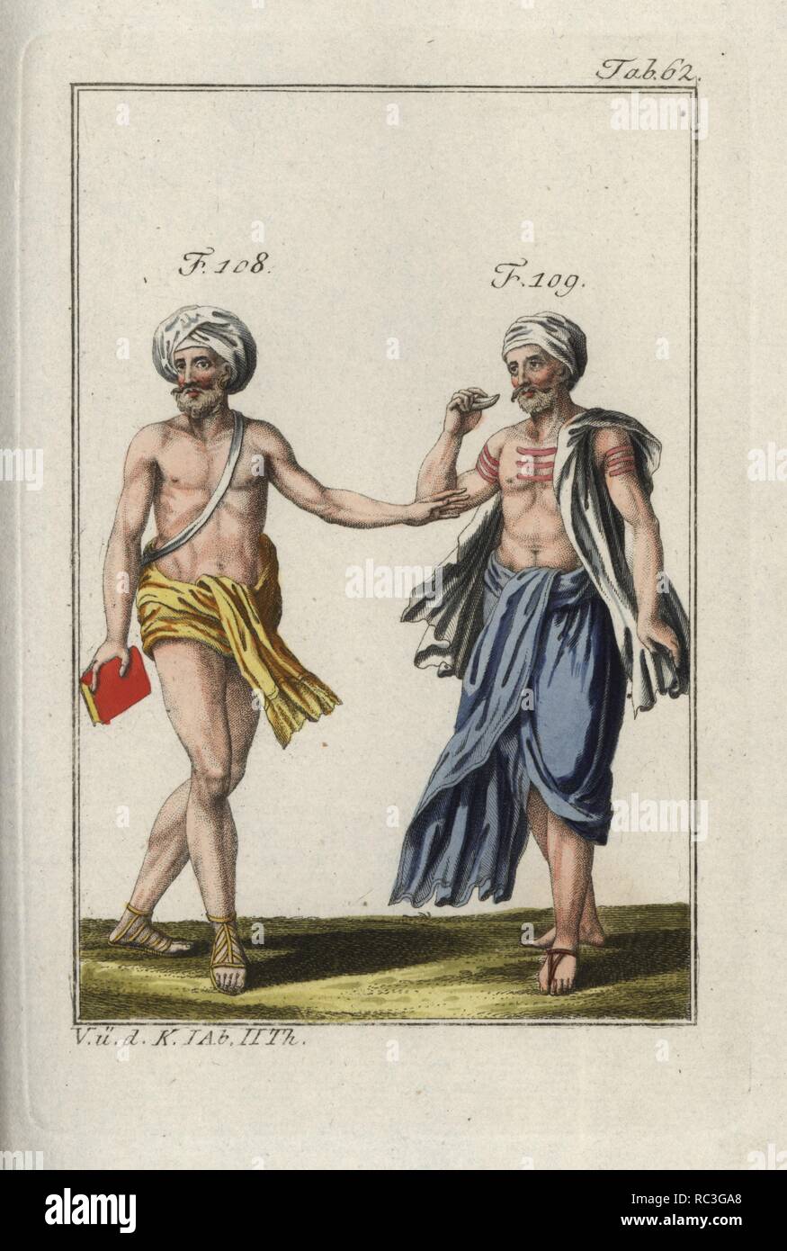 Brahmin in turban carrying a book, and an Indian man with body painting ...