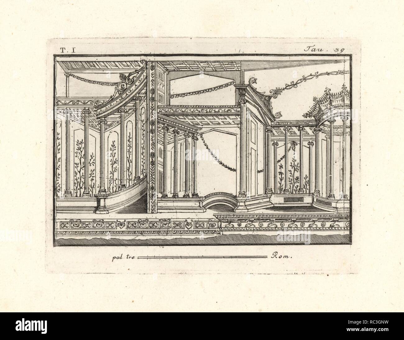Wall painting excavated in Resina showing a busy, riotous architectural ...