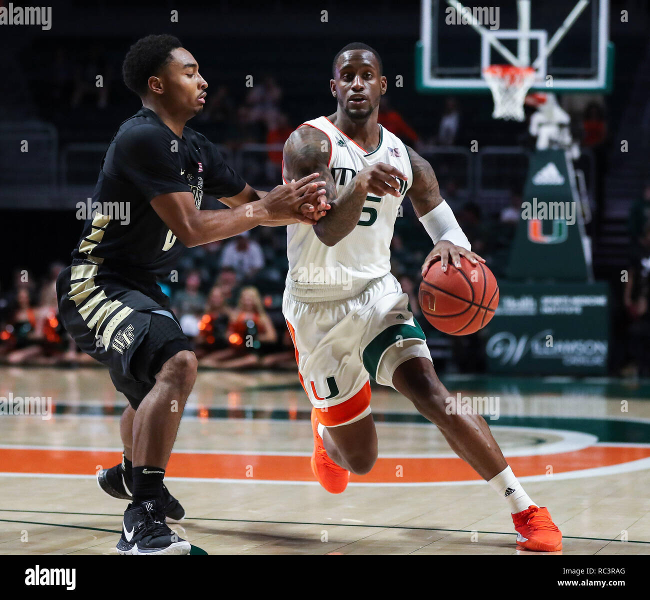 Coral Gables, Florida, USA. 12th Jan, 2019. Miami Hurricanes guard Zach ...