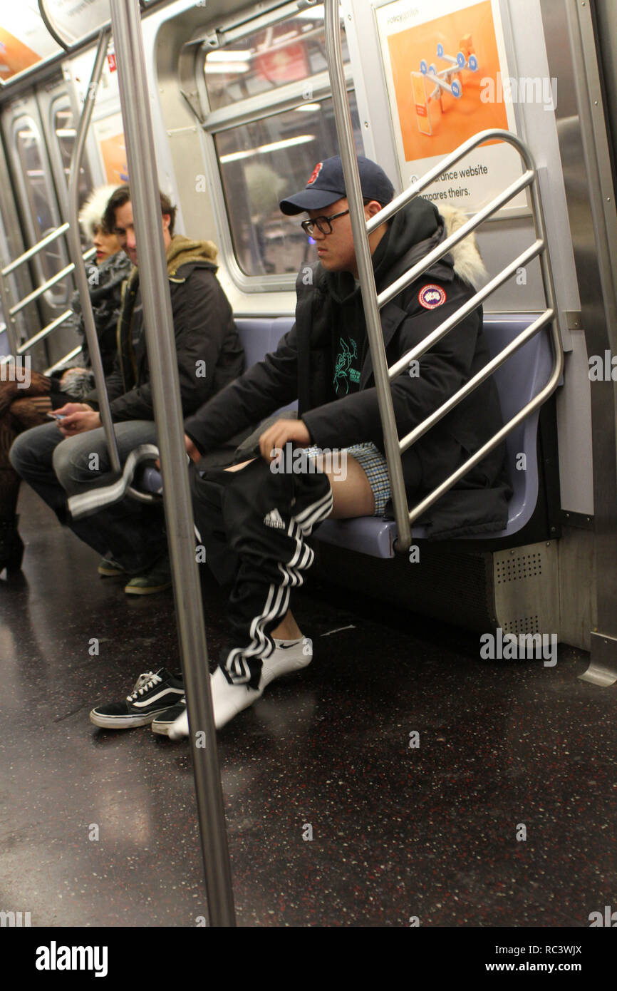 New York, New York, USA. 13th Jan, 2019. 18th Annual No Pants Subway ...