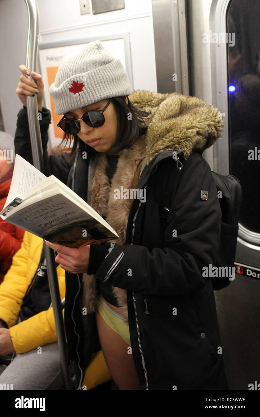 New York, New York, USA. 13th Jan, 2019. 18th Annual No Pants Subway ...