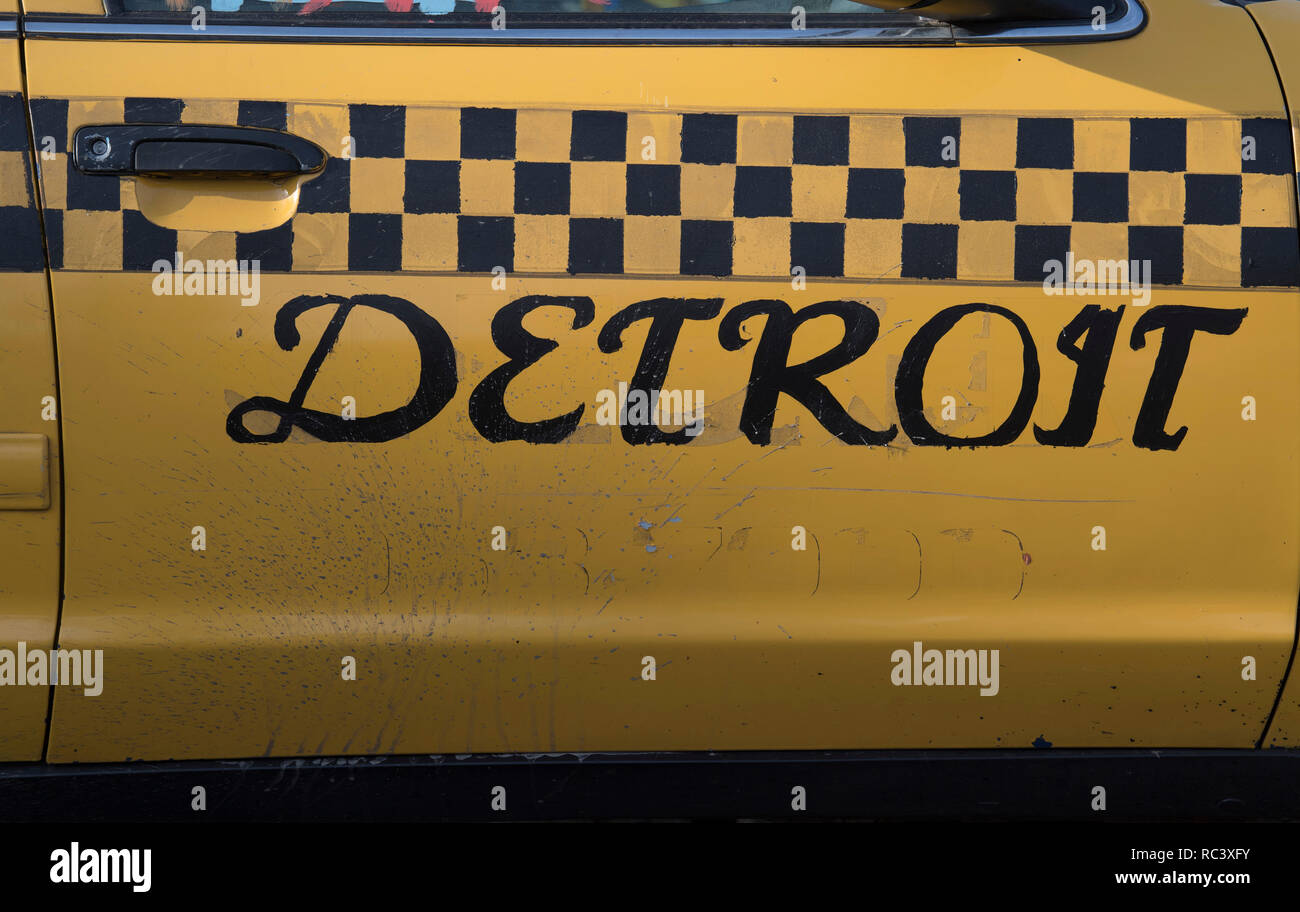 Detroit, USA. 13th Jan, 2019. "Detroit" stands on the door of a ...