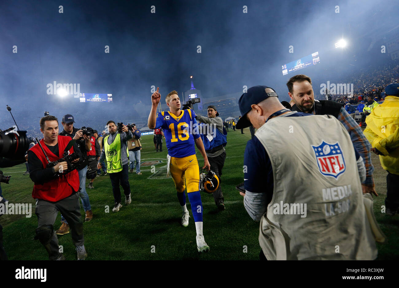 January 12, 2019 Los Angeles Rams quarterback Jared Goff #16 celebrates ...