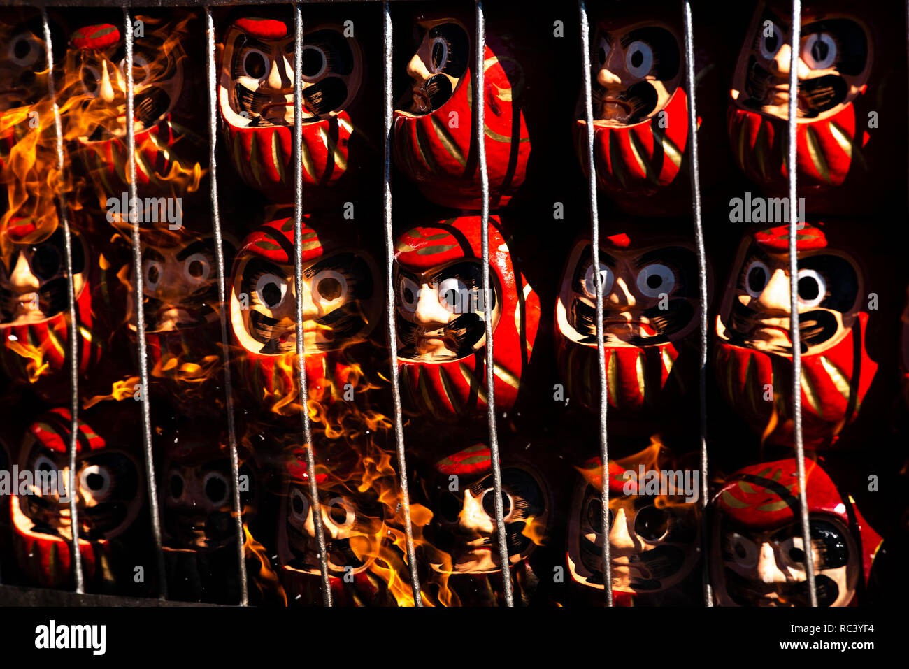 JANUARY 13, 2019 - People burn 10,000 Daruma dolls in a daruma kuy ...