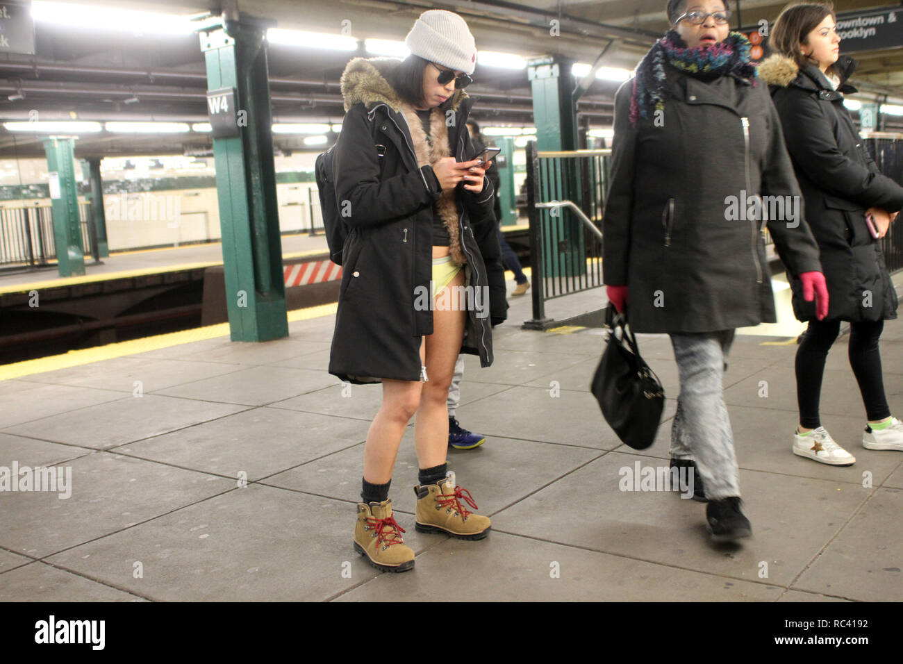 New York, New York, USA. 13th Jan, 2019. 18th Annual No Pants Subway ...