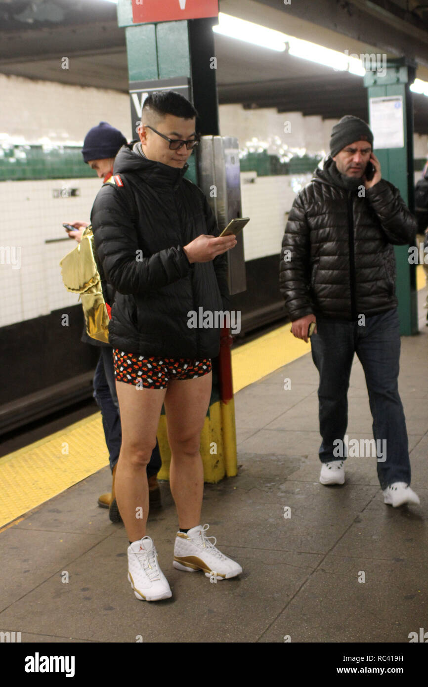 New York, New York, USA. 13th Jan, 2019. 18th Annual No Pants Subway ...