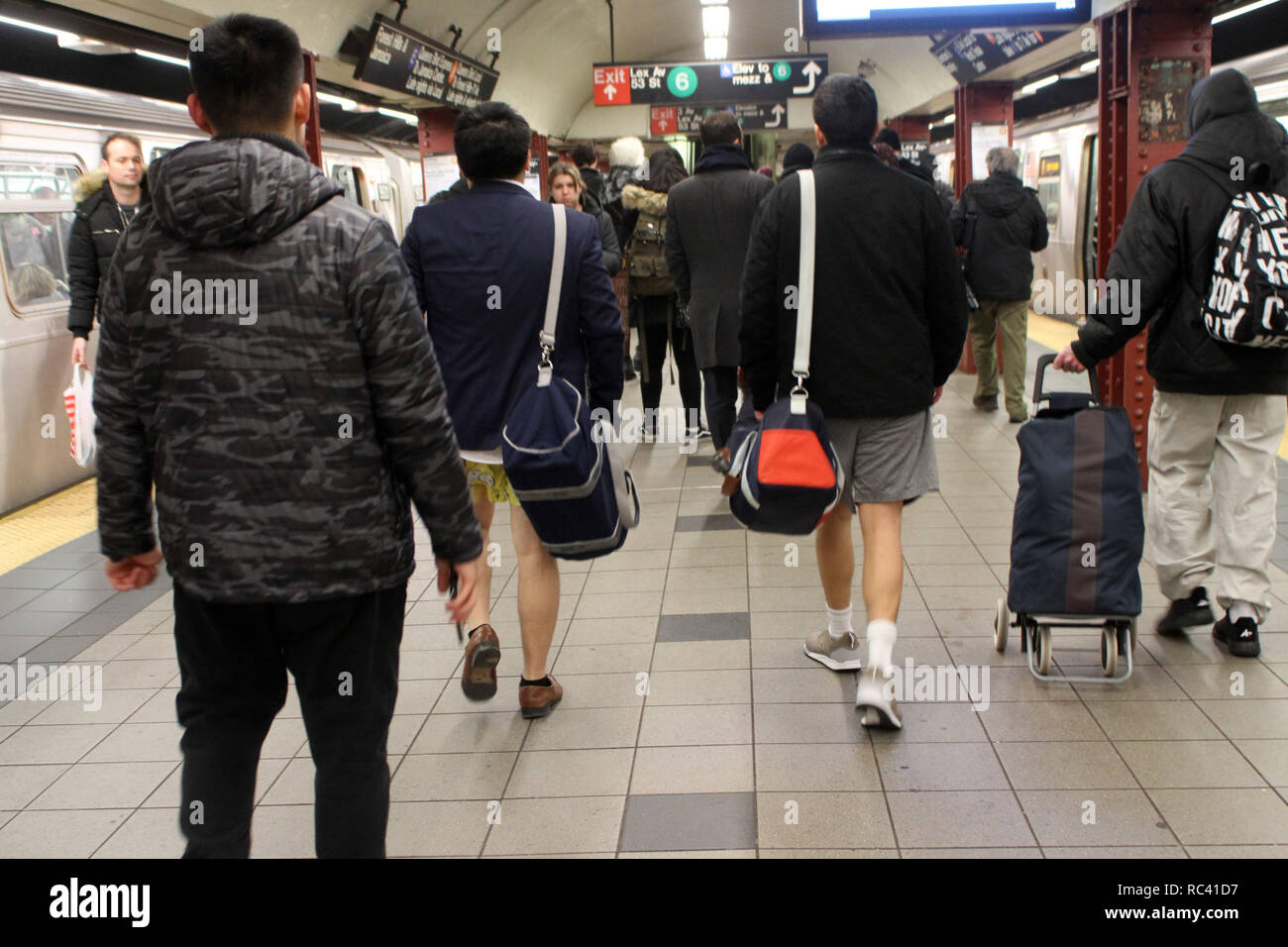 New York, New York, USA. 13th Jan, 2019. 18th Annual No Pants Subway ...