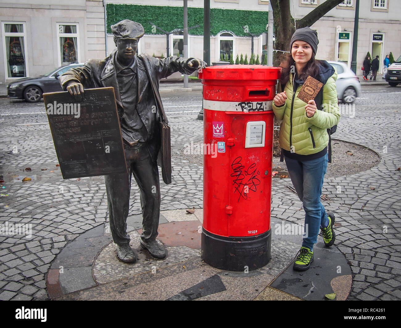PORTO, PORTUGAL - DECEMBER 16, 2016: Young tourist lady with the Porto ...