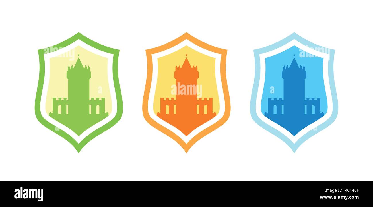 Vector Badges with medieval stronghold castles different colors ...