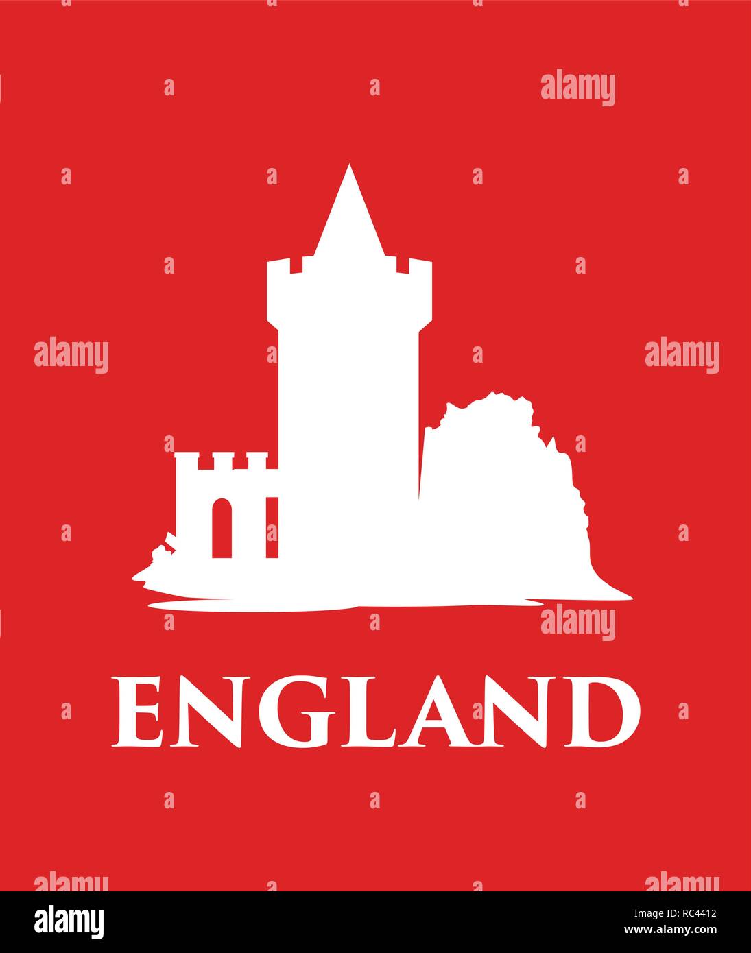 England castle silhouette isolated on traditional red color. Vector ...