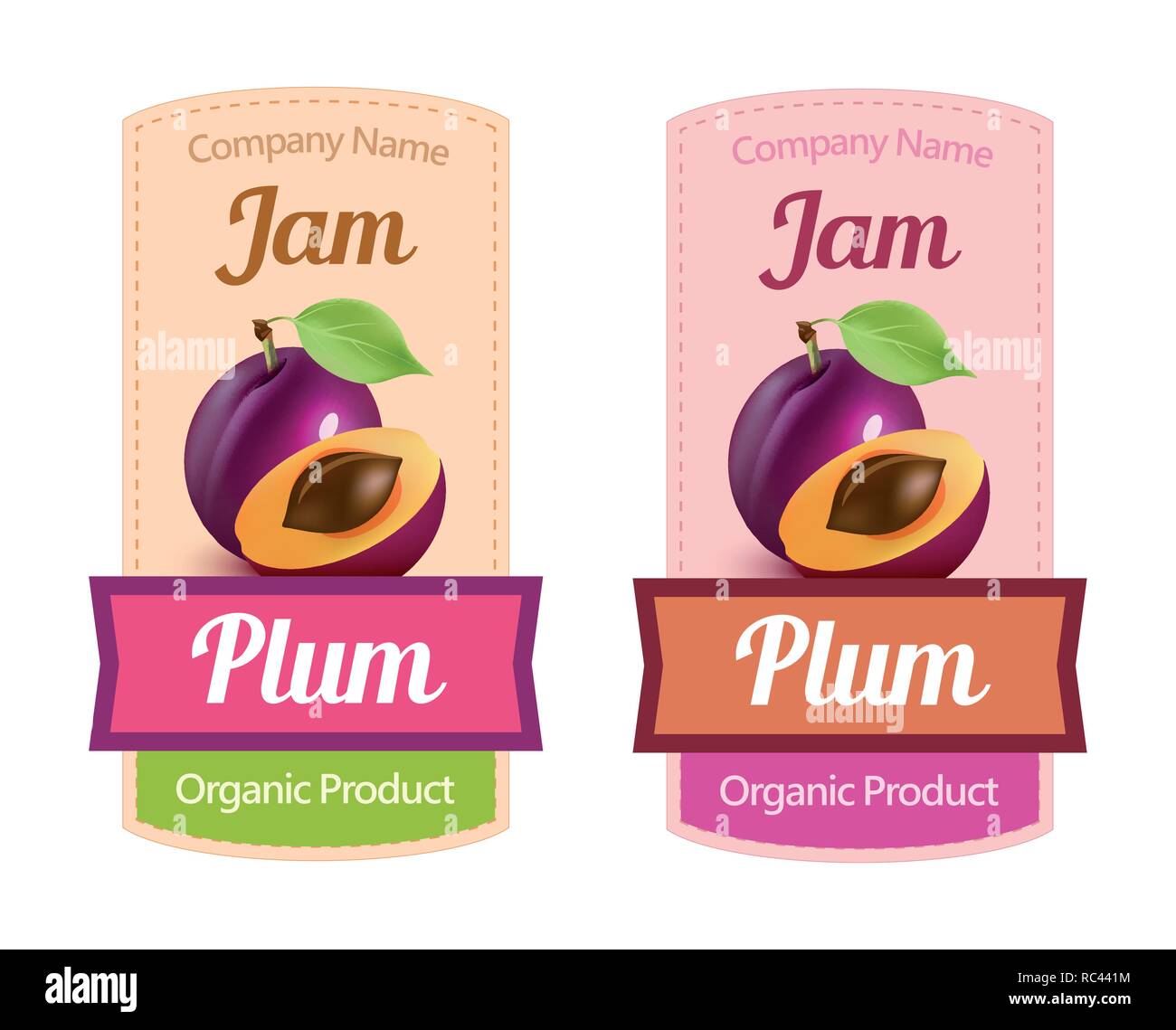 Plum Jam illustration, vector sticker emblem in different colors. Ripe ...