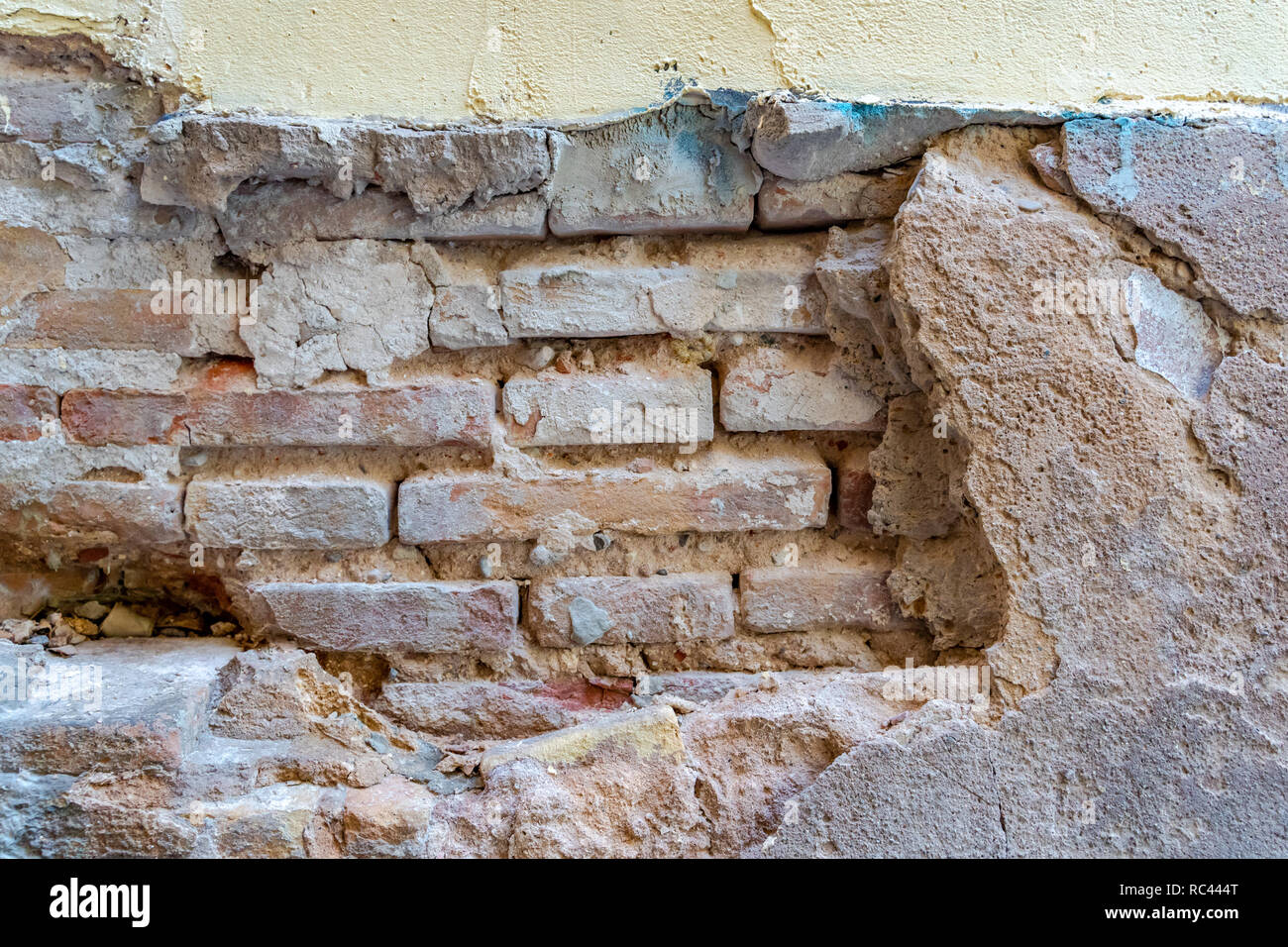 Falling facade.Brick wall. Facade in need of maintenance. Building ...