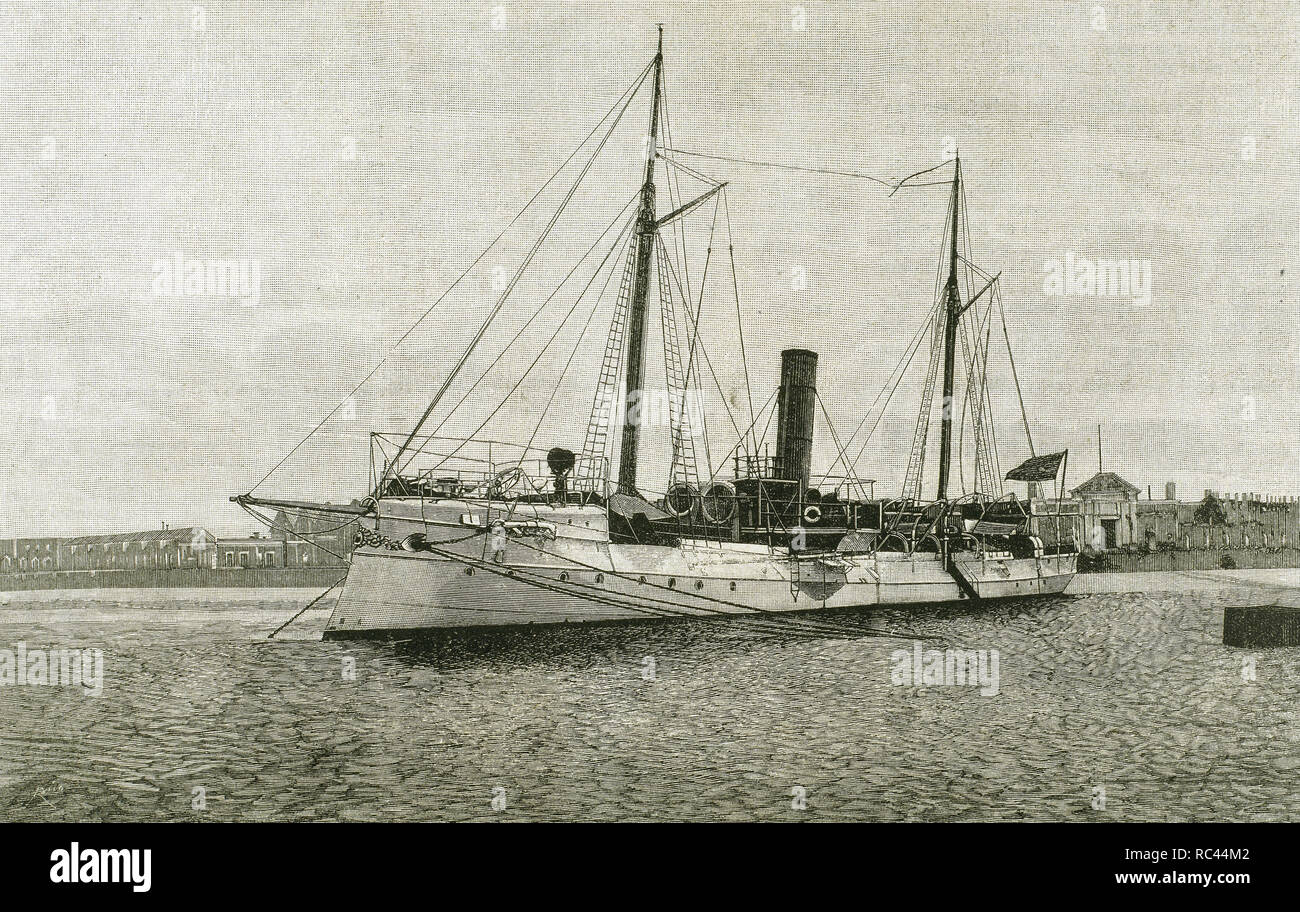 Torpedo gunboat called "Nueva Espana". Built in the arsenal of "La ...