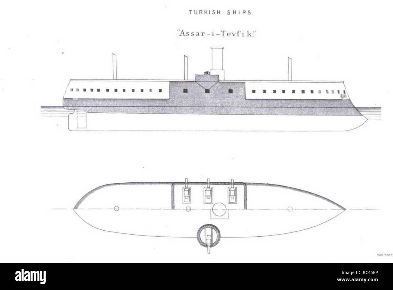 Line-drawing of Asar-i Tevfik's original configuration Stock Photo - Alamy