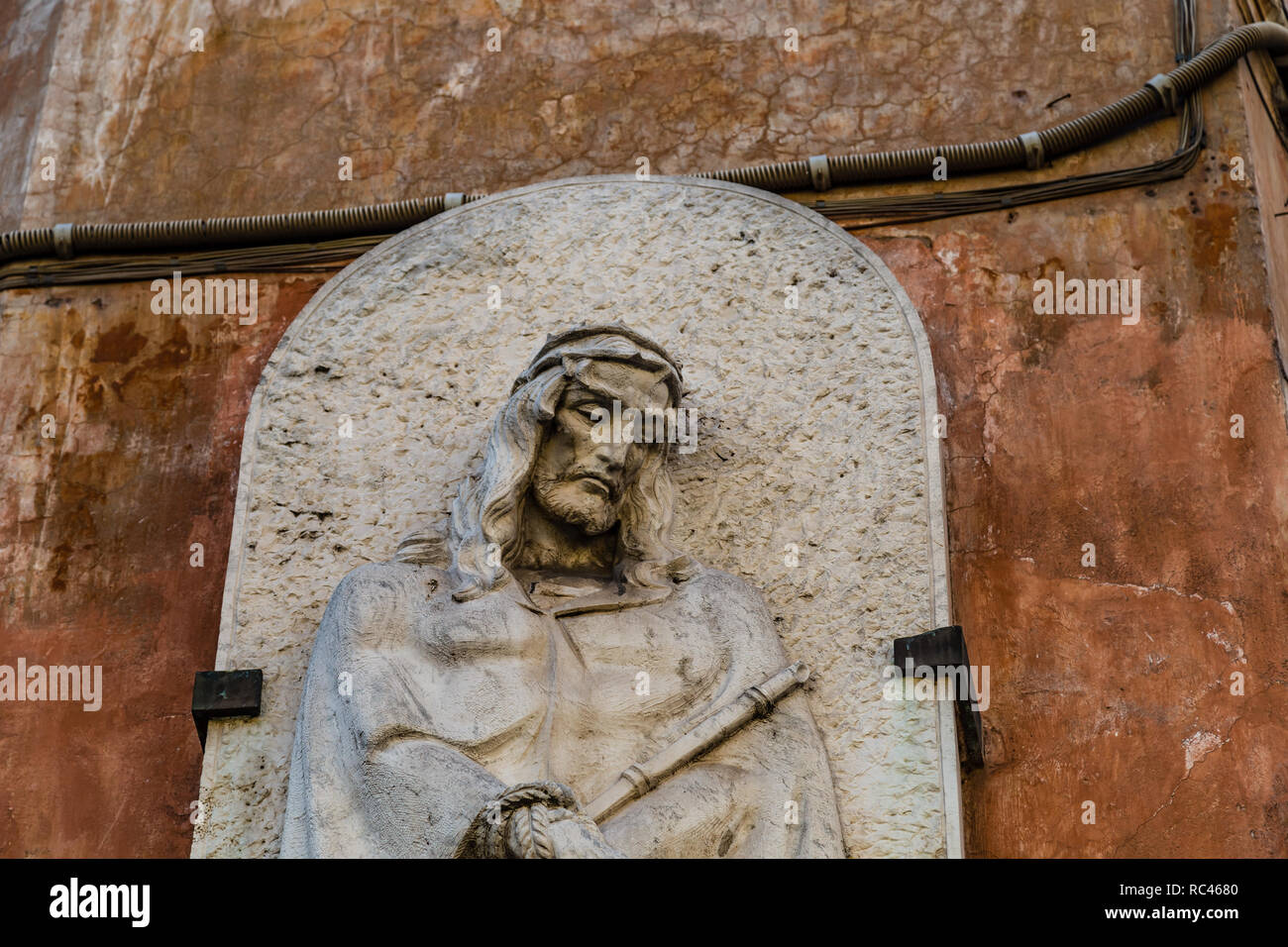 ROME, ITALY - JANUARY 2, 2019: sunlight is enlightening statue of Jesus ...