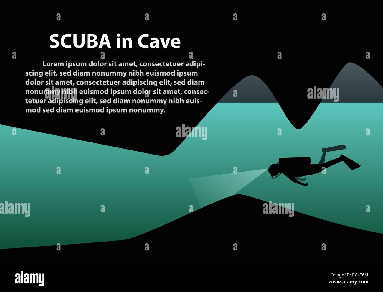 Scuba in cave background with space, vector art design Stock Vector ...