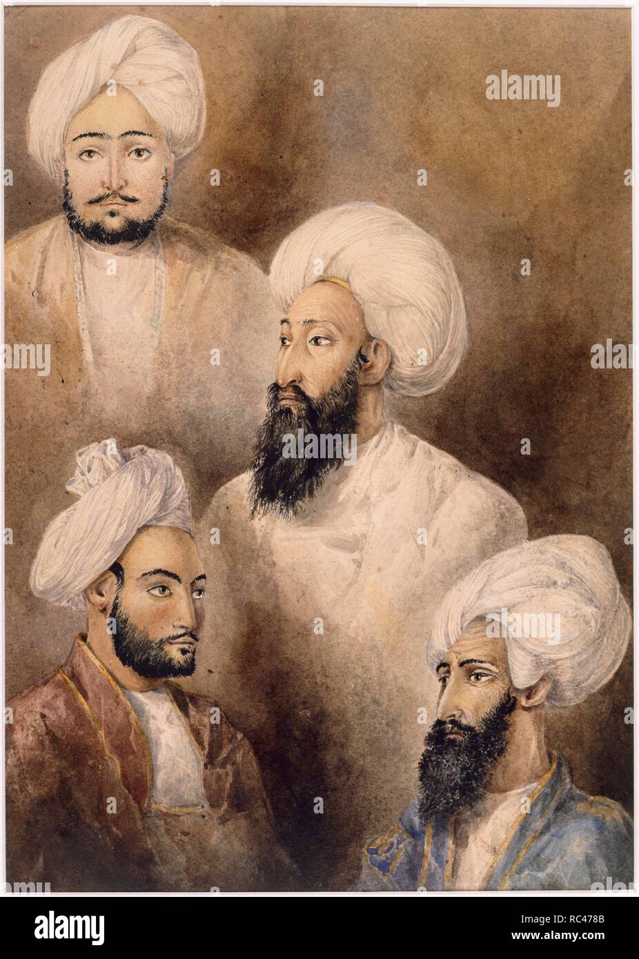 Four portrait heads of Dost Muhammad Khan and three members of his ...