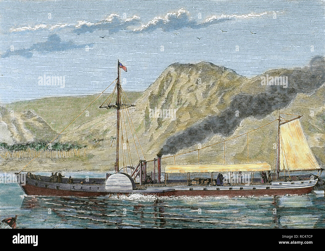 Robert Fulton's steamboat. Constructed by the North American engineer ...