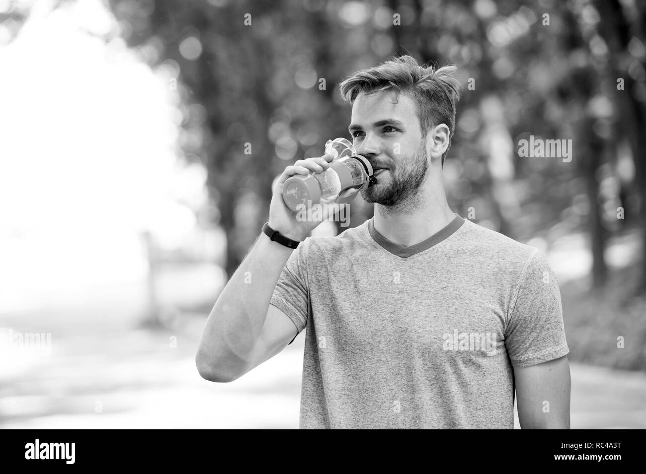 quench your thirst. man feel thirst. man drink water because of thirst ...