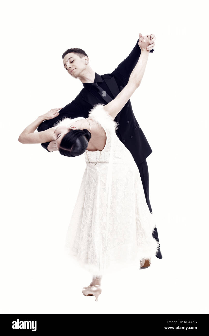ballroom dance couple in a dance pose isolated on white background ...