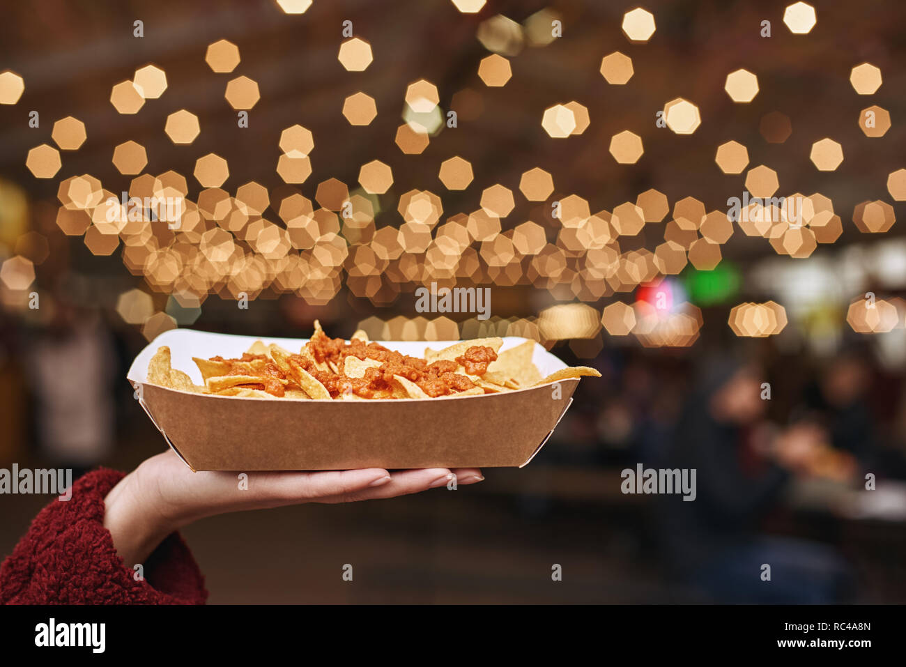 Mexican snacks. Mexican food dish nachos con carne. The concept of ...