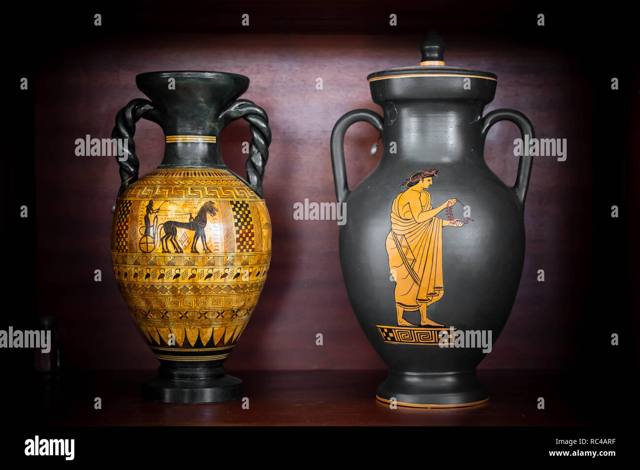 High gloss, colorful Greek design oil pots teapot with cups and sausers ...