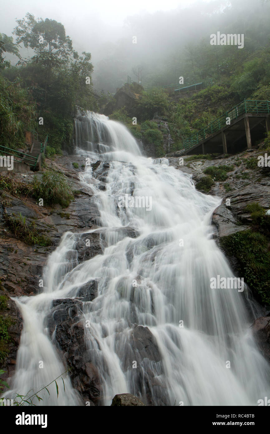 Low angle view of tall Thac Bac (Silver) waterfall in Sapa, Northern ...
