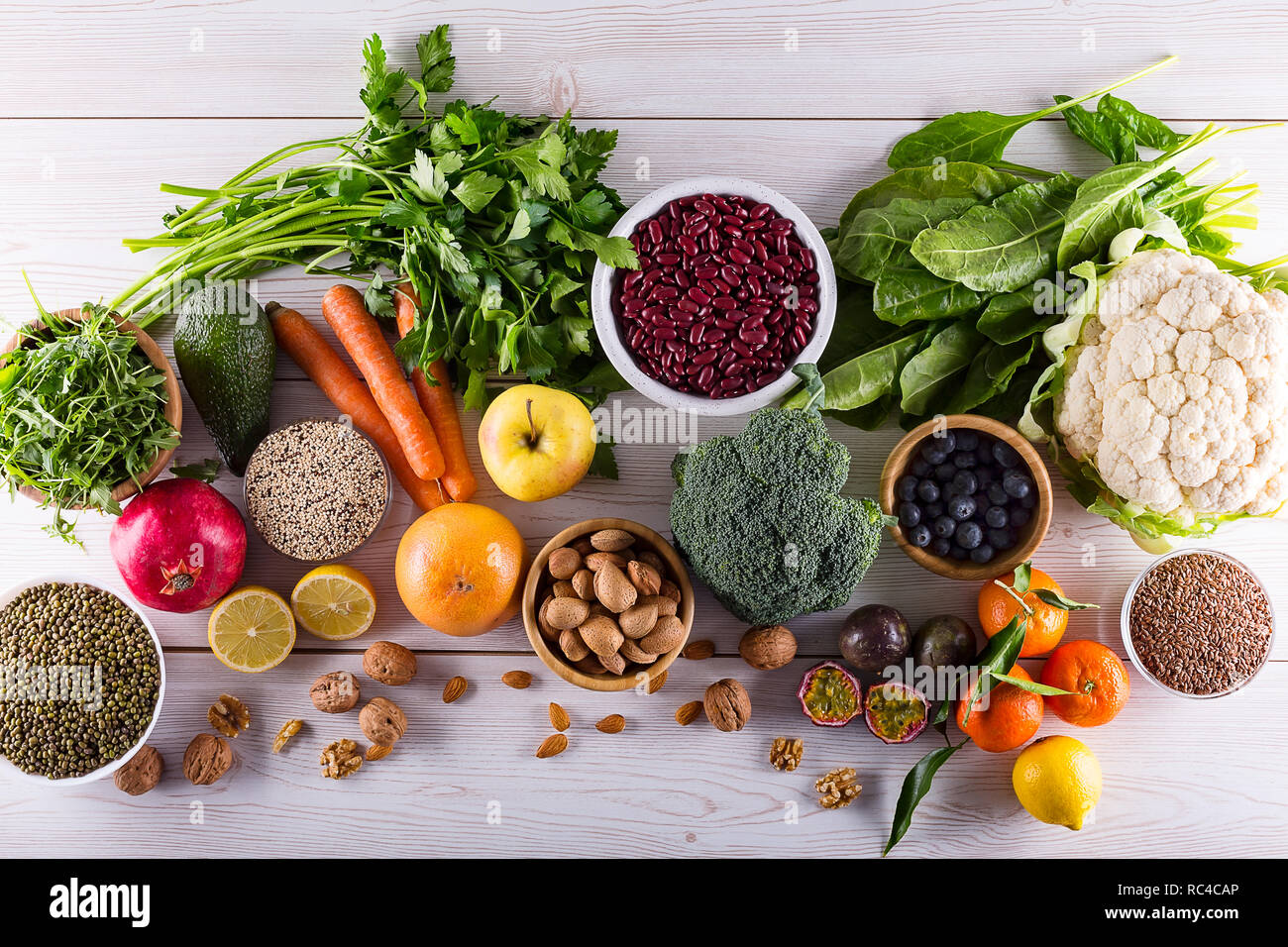 Top view of selected healthy and clean foods Stock Photo - Alamy
