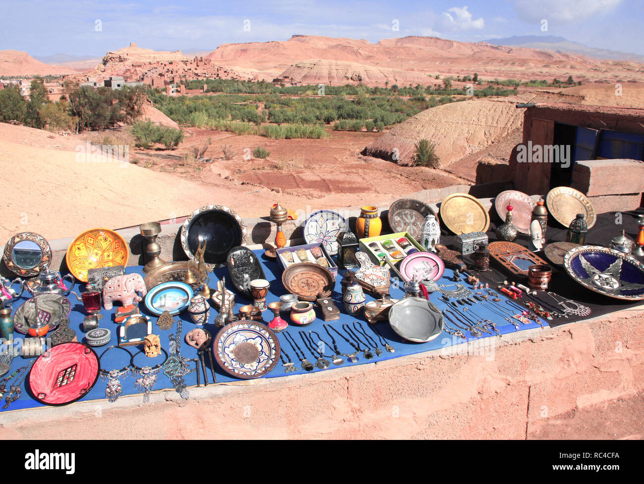 Traditional moroccan souvenirs - lantern, bell, casket, plates, jugs ...