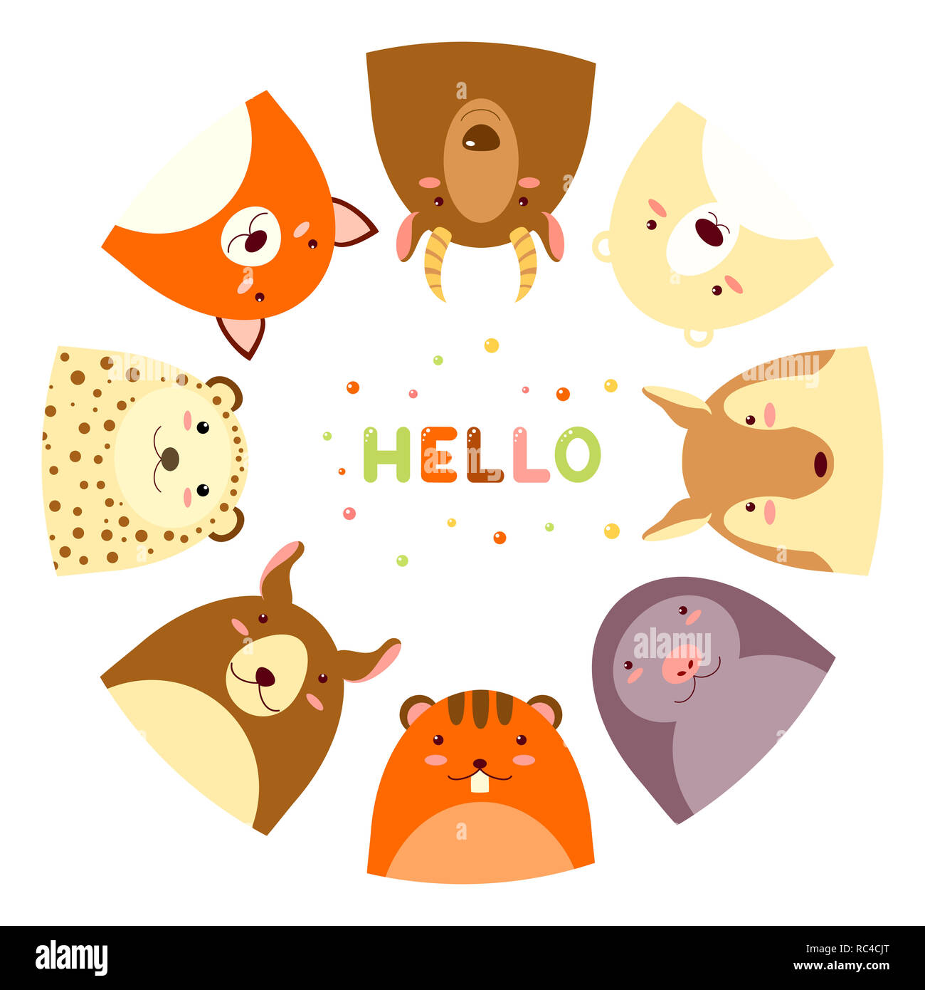 Frame with cute funny inquisitive cartoon animals looking out and ...