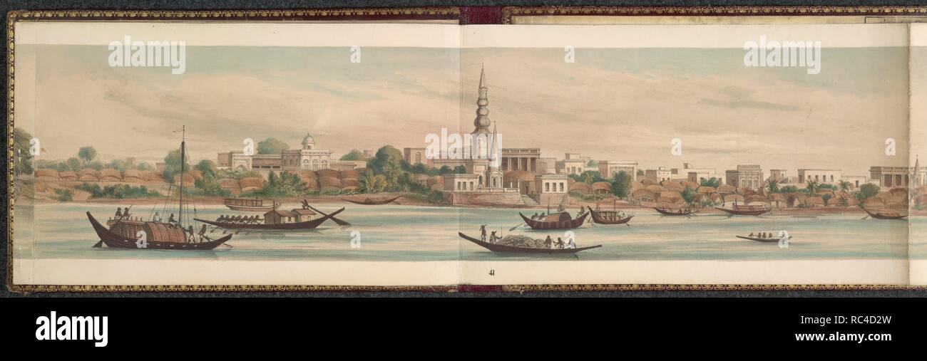 A view of the river and city of Dacca. Panorama of the city of Dacca ...