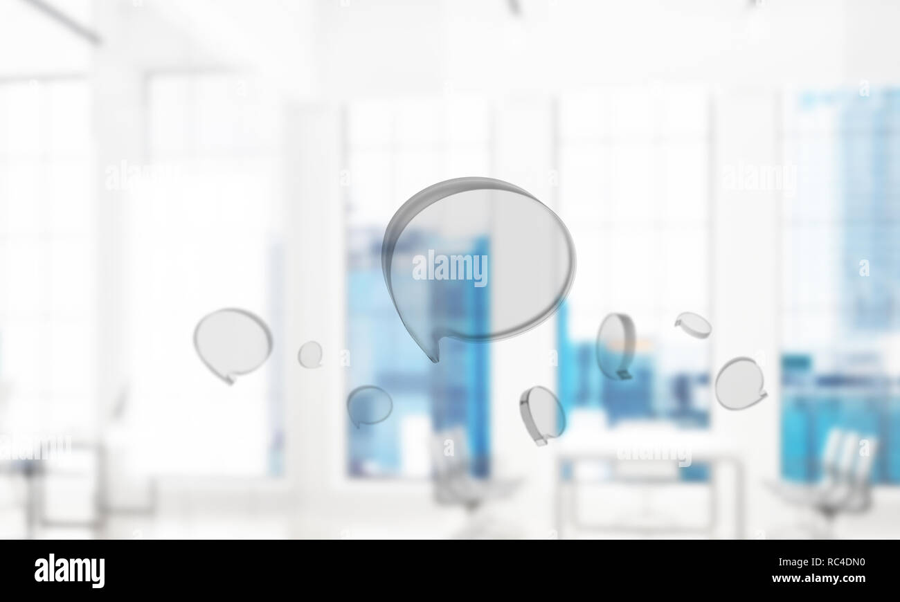 Concept of communication by glass empty chat icon on office background ...