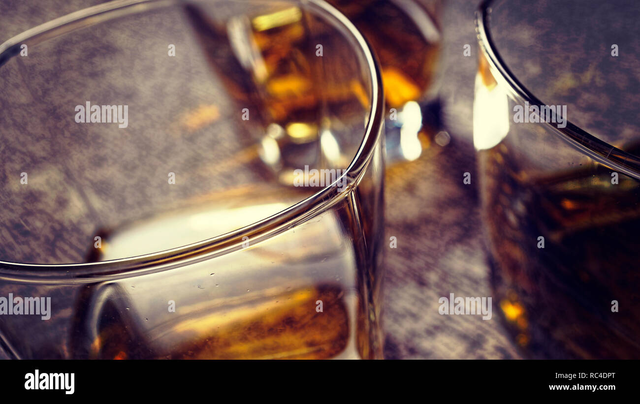 Luxury alcohol in a glass. Whiskey, brandy, restaurant Vintage filter ...