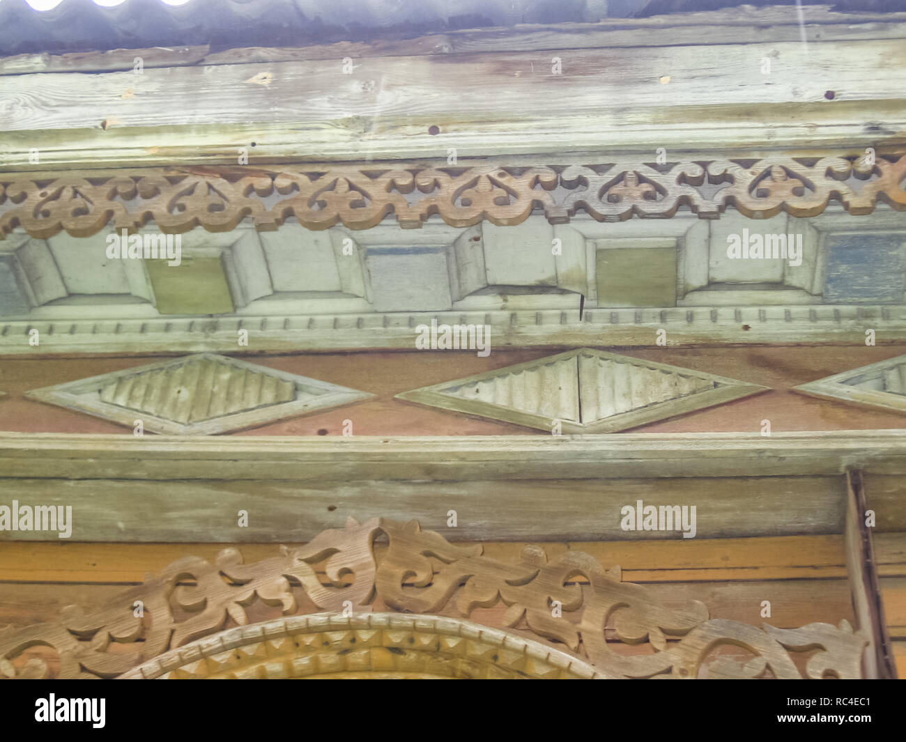 Plinths of windows of wooden houses. Ancient style of decoration of ...
