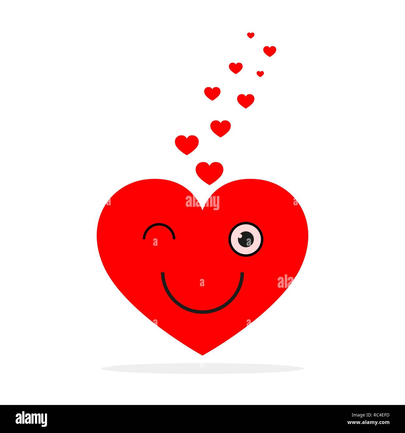 Red smiling heart in flat design. Vector illustration. Cute heart ...