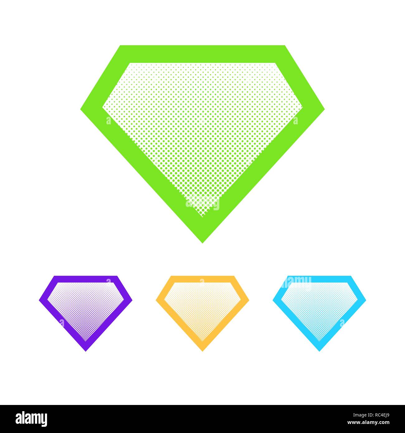 Set of bright superhero color logos with halftone effect, on white ...