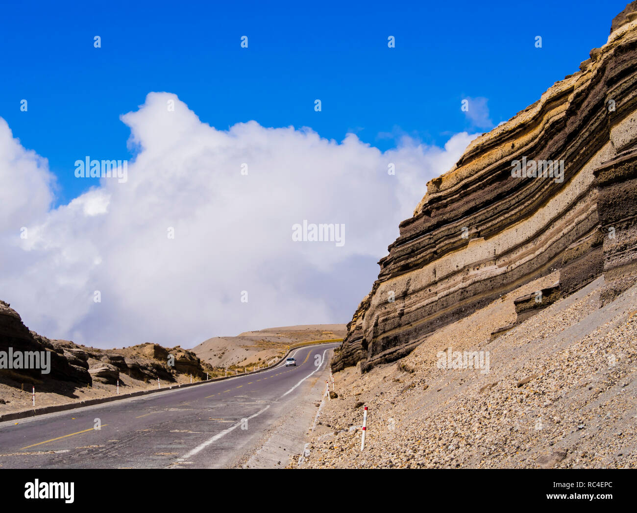 Panoramic winding road crossing Chimborazo national park, Ecuador Stock ...