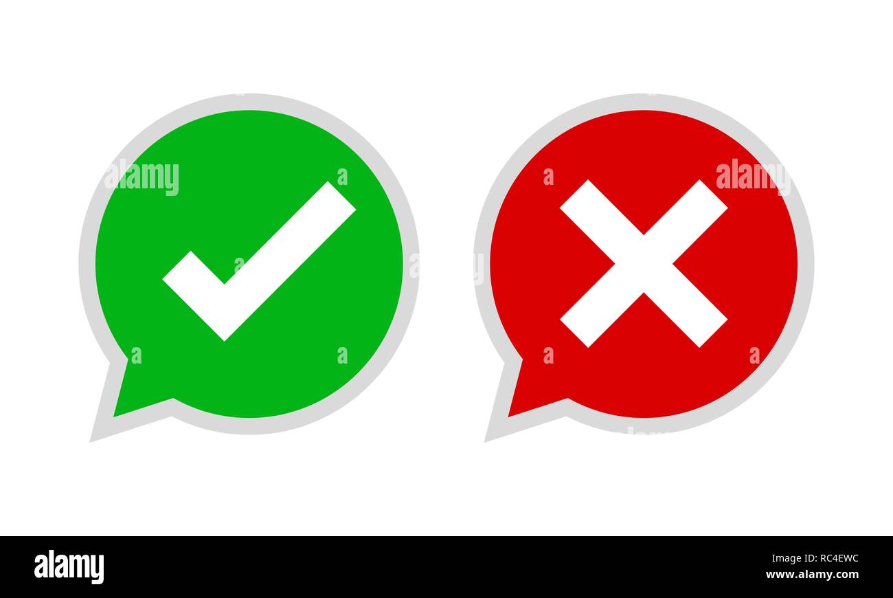 Yes and No check marks. Vector illustration. Red and green check marks on white background Stock ...