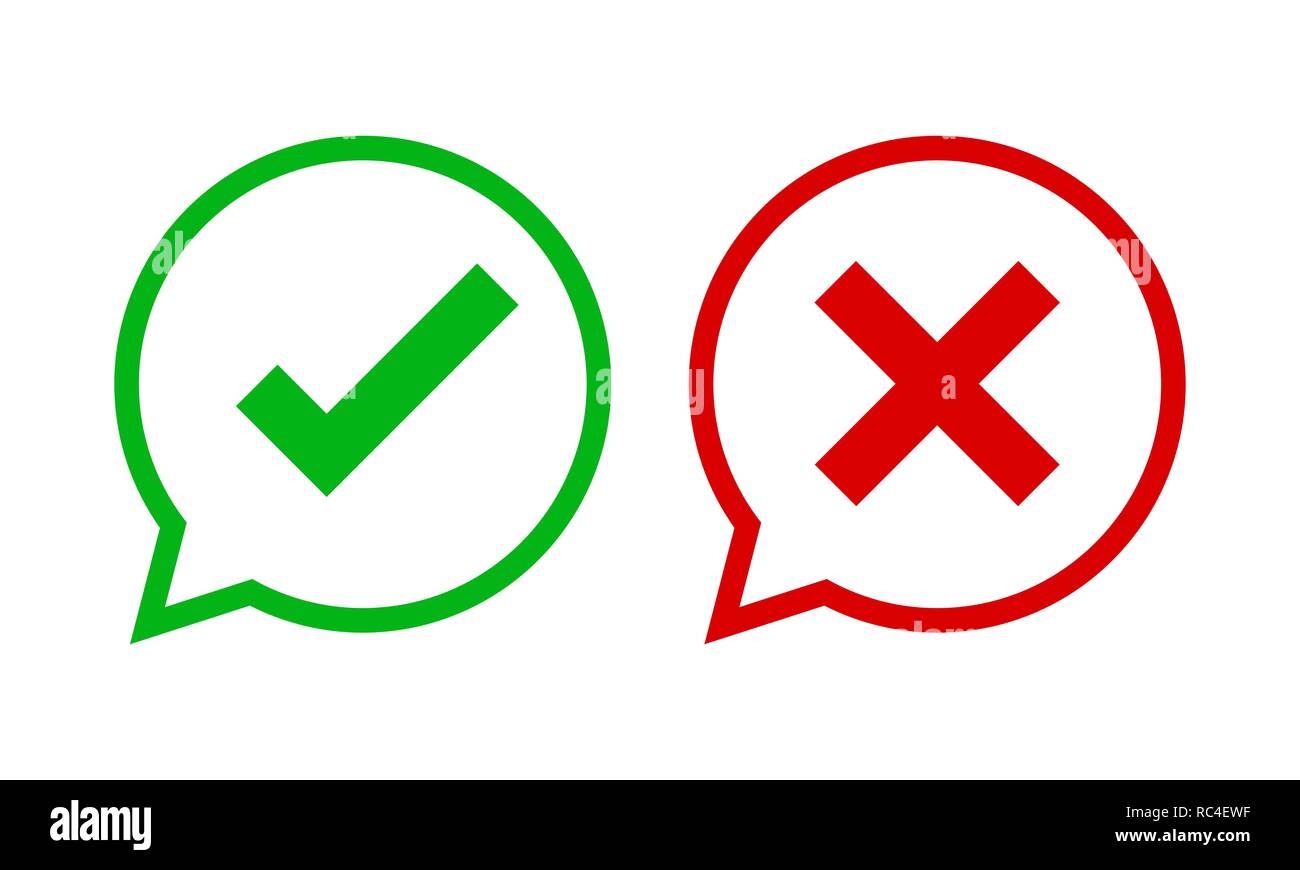 Yes and No check marks. Vector illustration. Red and green check marks on white background Stock ...