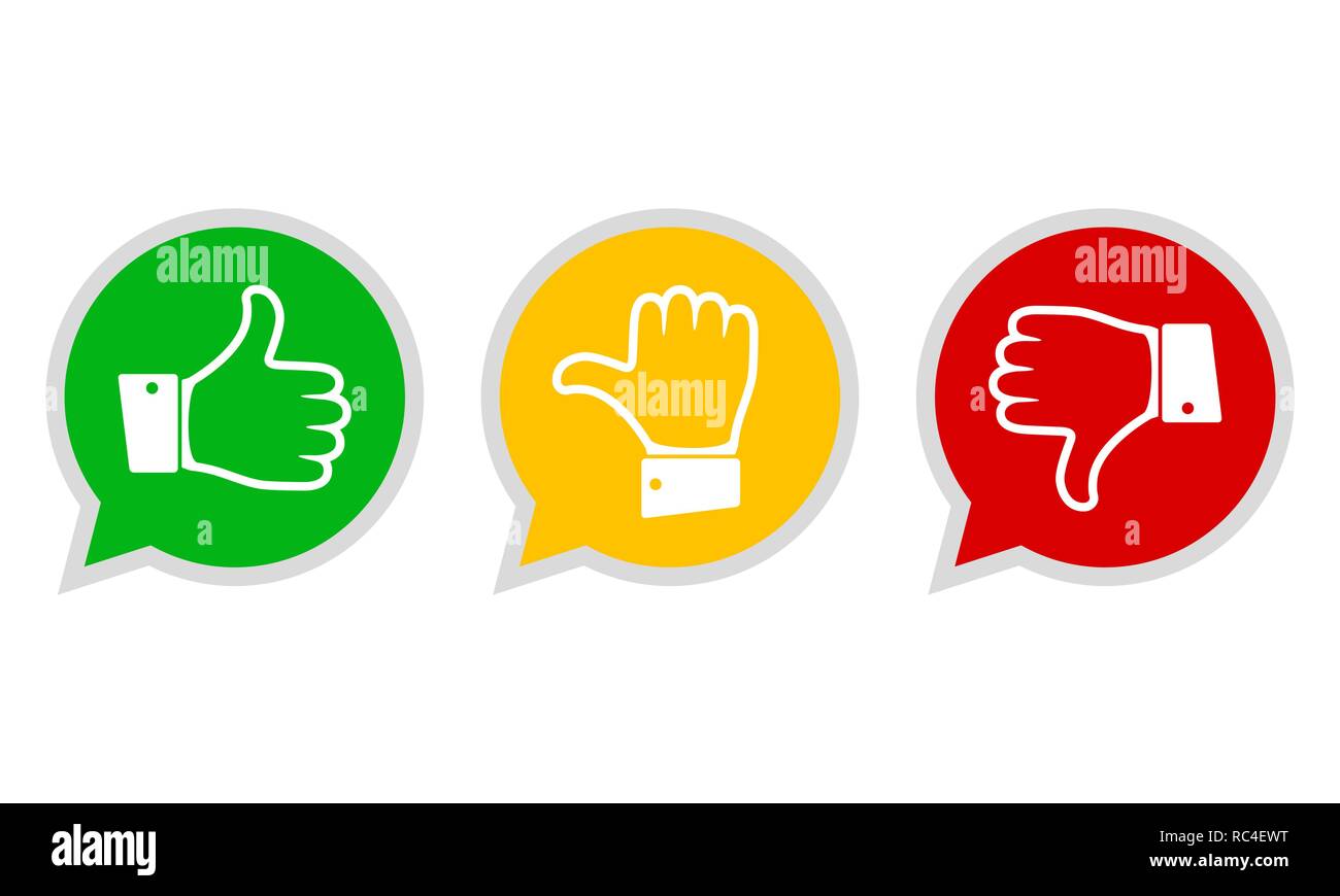 Hand with the thumb in green, yellow and red colors. Concept of voting ...