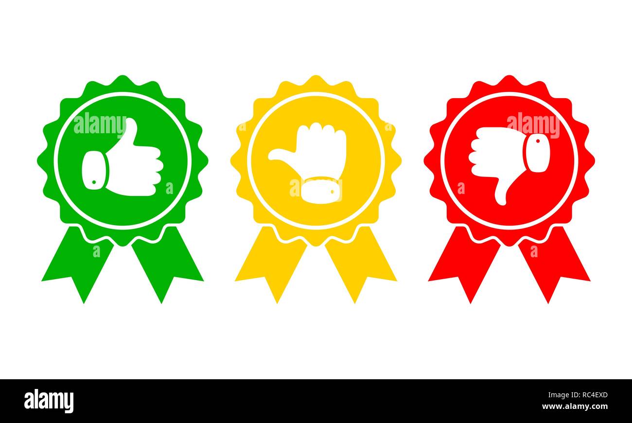 Hand with the thumb in green, yellow and red colors. Concept of voting ...