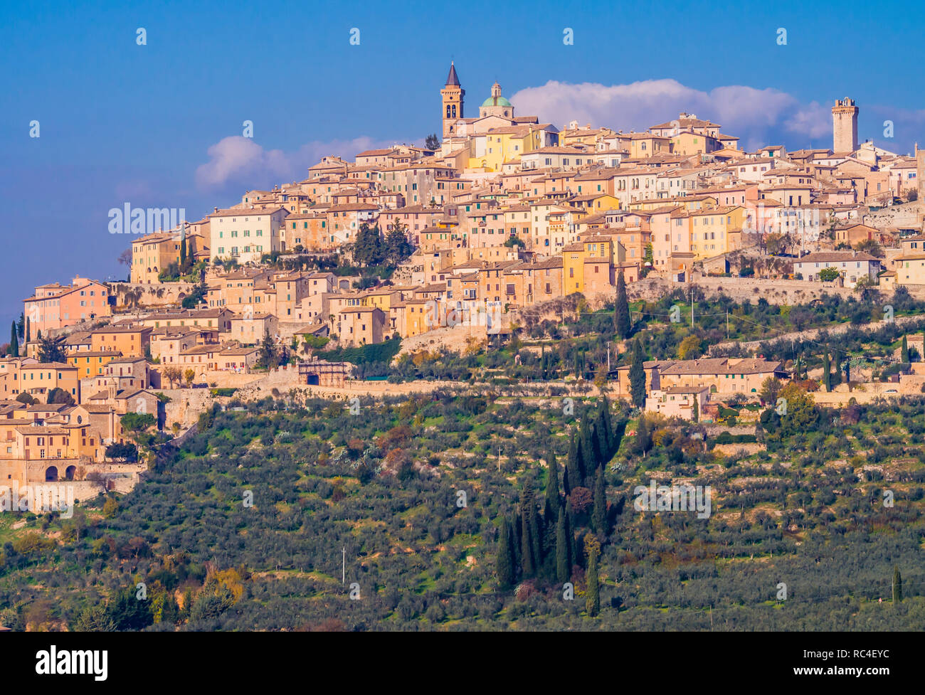 Panoramic view of Trevi historical center, picturesque mediaeval ...